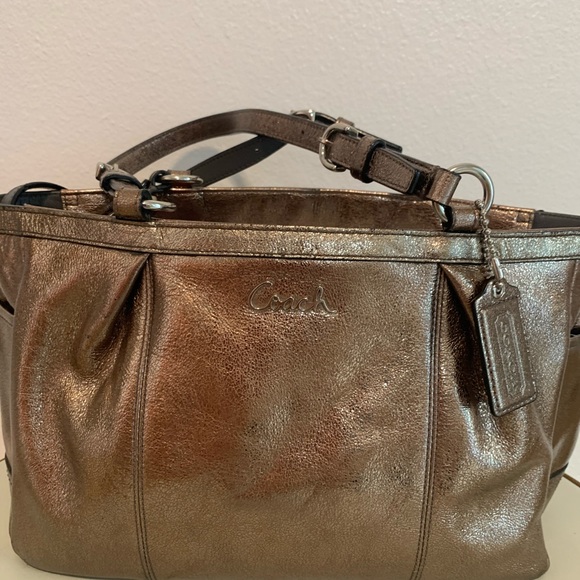 Coach | Bags | Coach Silver Metallic Leather Satchelshoulder Bag | Poshmark